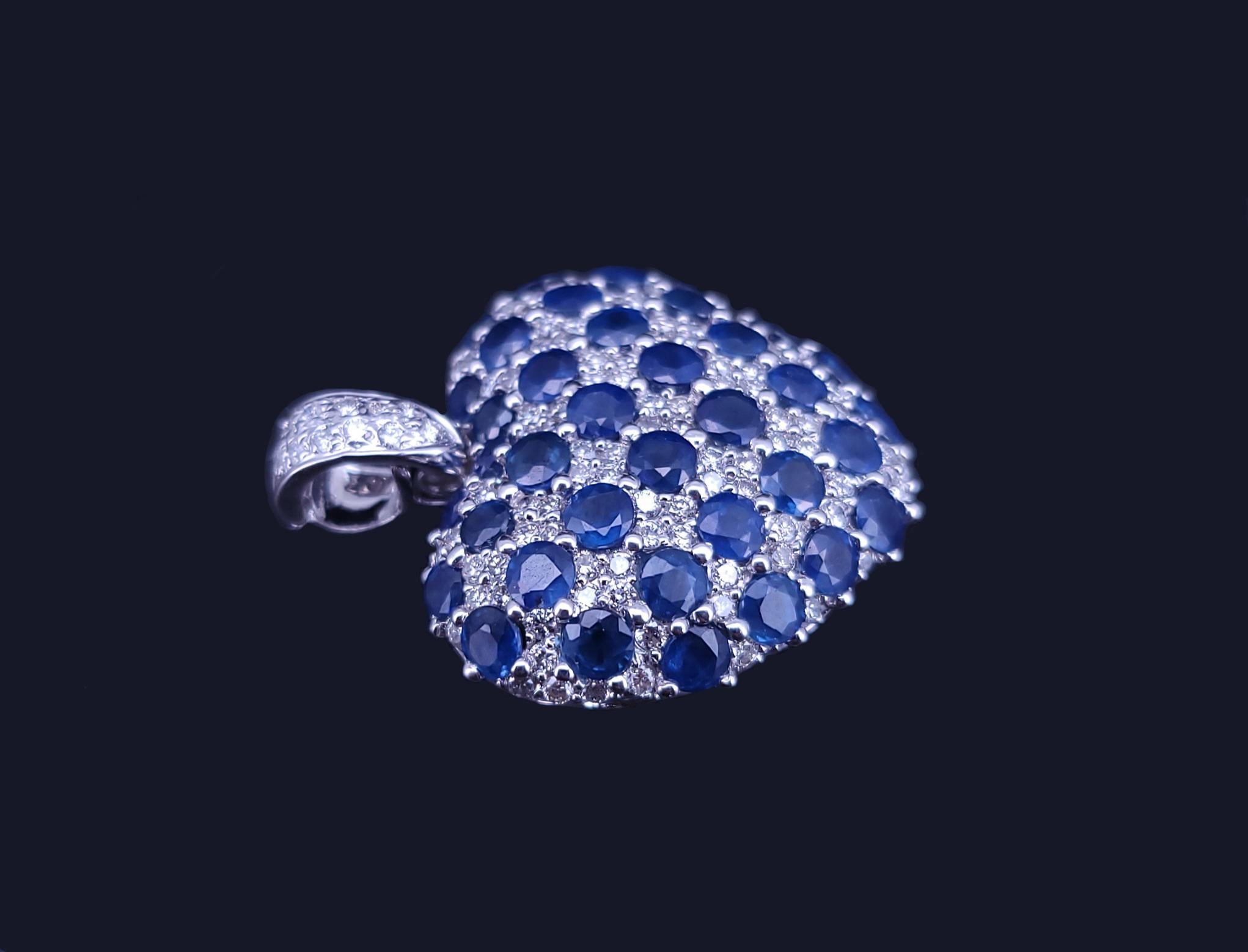 Blue Sapphire and Diamond Heart Pendant in 14K White Gold – Crown Jewelers