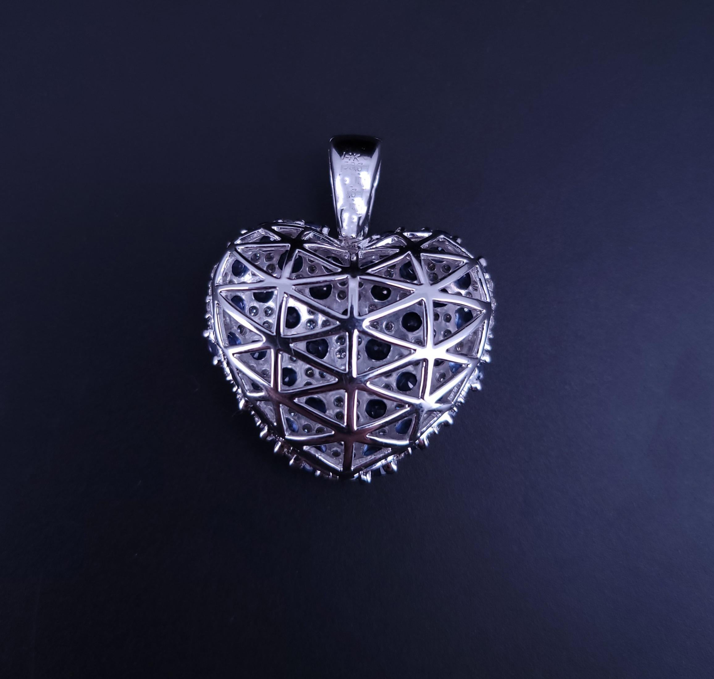 Blue Sapphire and Diamond Heart Pendant in 14K White Gold – Crown Jewelers